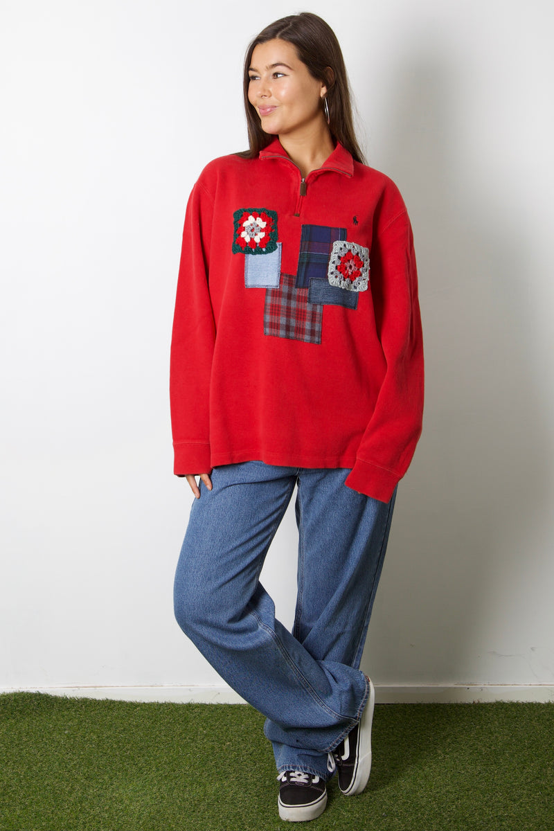 Red Patchwork Ralph Lauren Reworked 1/4 Zip – Forces Vintage